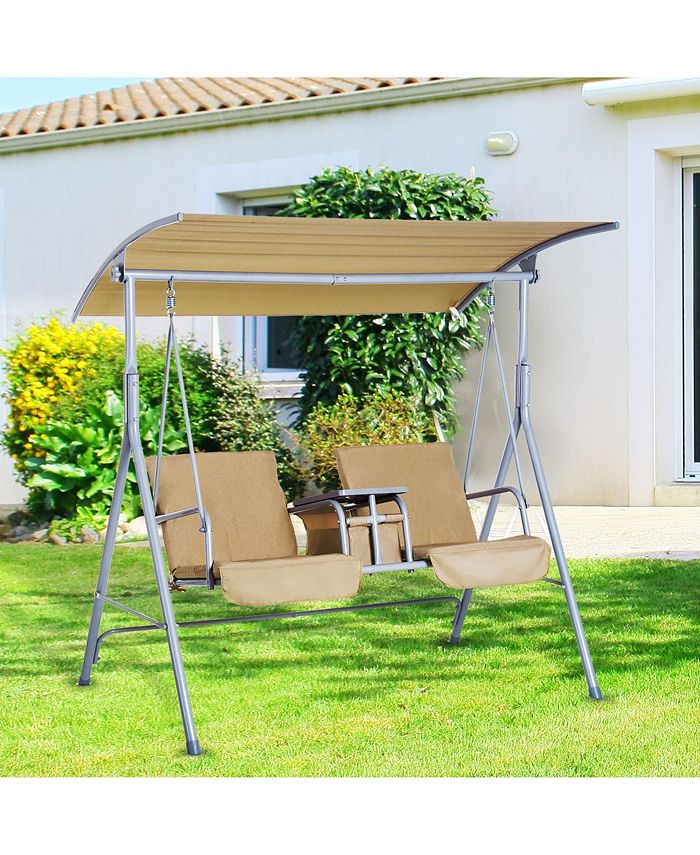Outsunny 2 Person Porch Covered Swing Outdoor with Canopy, Table and ...