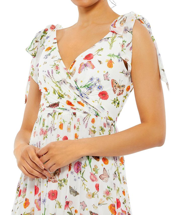 Mac Duggal Women's Ieena Floral Print Sleeveless Soft Tie Shoulder Gown ...