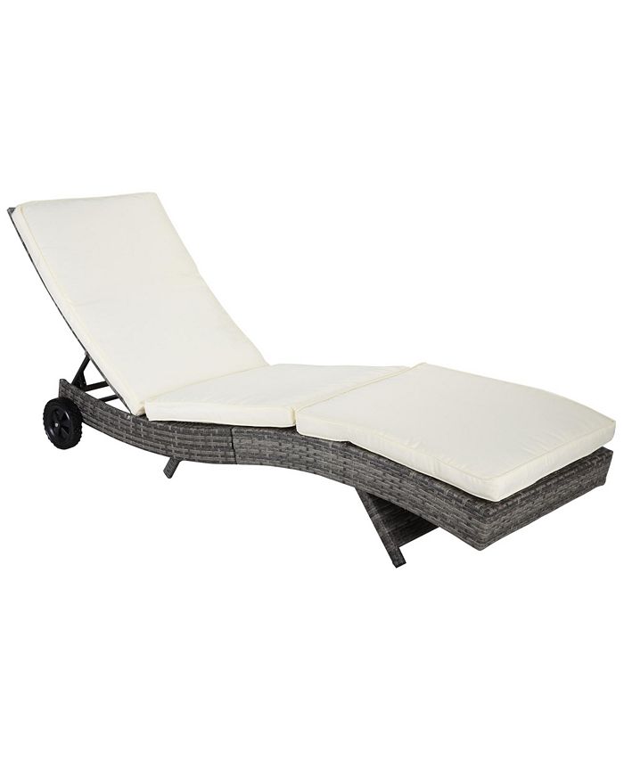 Outsunny Reclining Chaise Lounge Chair, Thickly Cushioned, Rolling ...