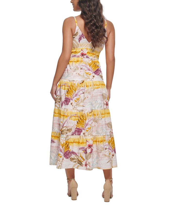 Guess Women's Tropical-print Plunge-neck Maxi Dress - Macy's
