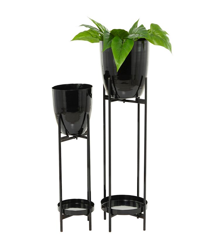 CosmoLiving Black Metal Planter with Removable Stand Set of 2 - Macy's