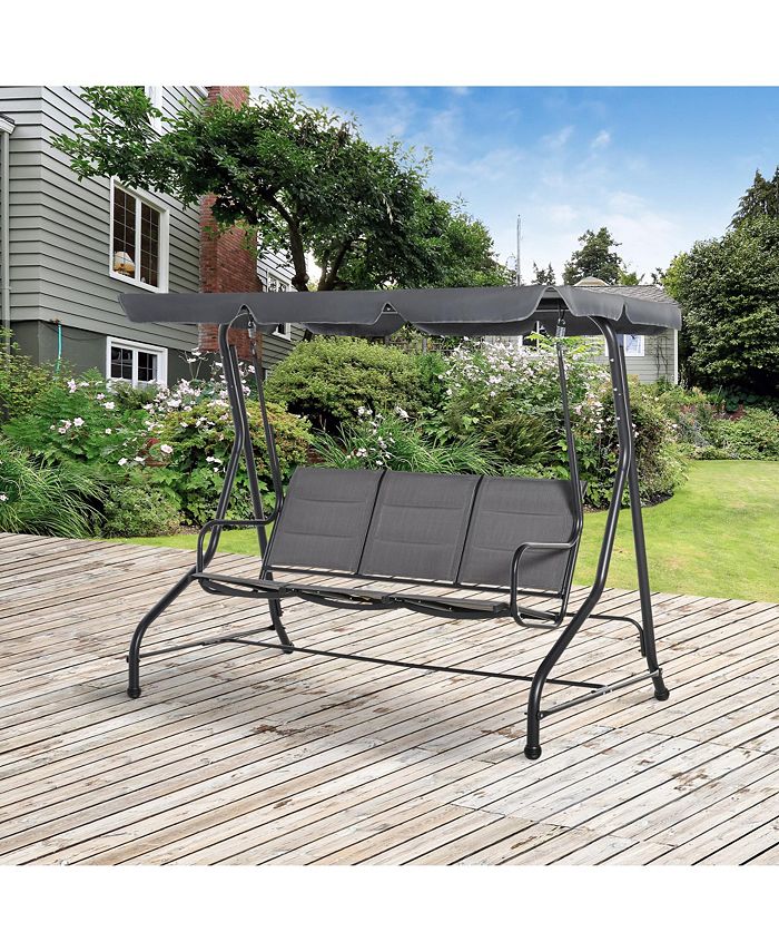 Outsunny 3-Seater Porch Swing Outdoor Swing Chair Patio Bench for Deck with Adjustable Canopy ...
