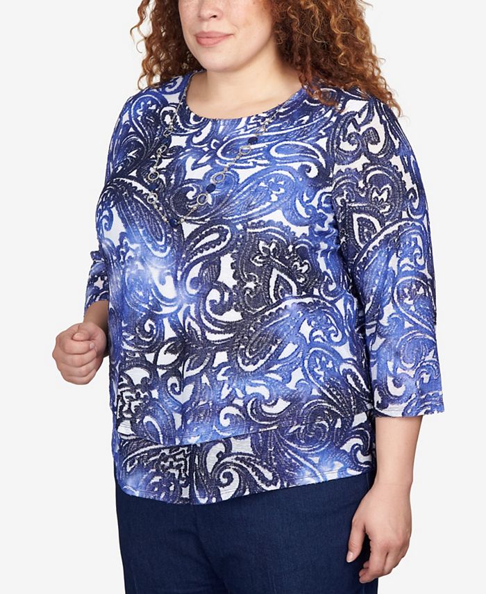 Alfred Dunner Plus Size Moody Blues Tie Die Paisley Jacquard Pointed ...