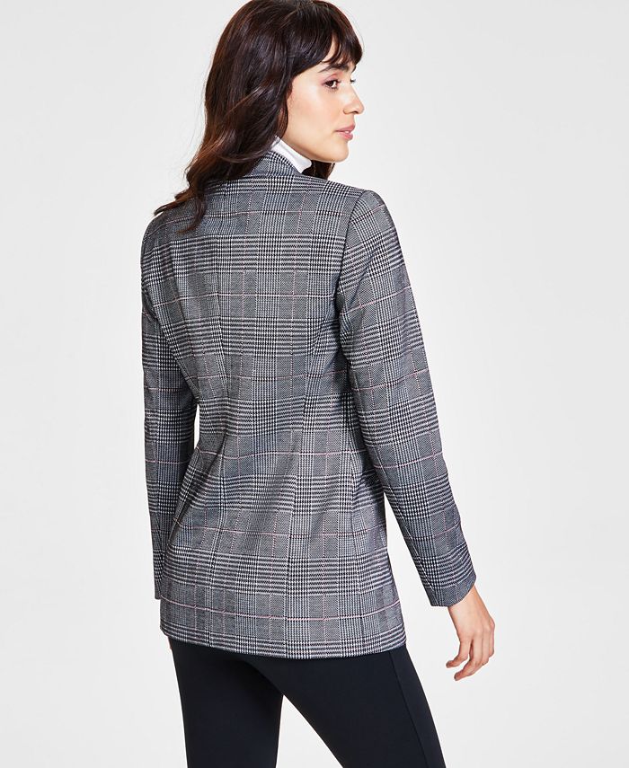 Bar III Women's Mini Check Open-Front Faux Double-Breasted Jacket ...