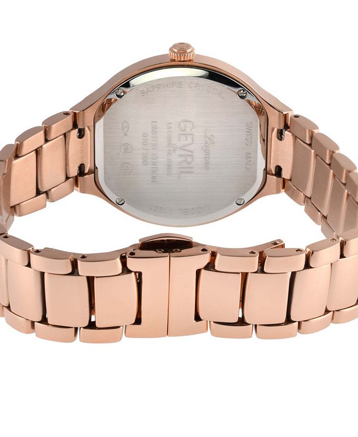 Gevril Women's Lugano Swiss Quartz Rose Gold-Tone Stainless Steel Watch ...