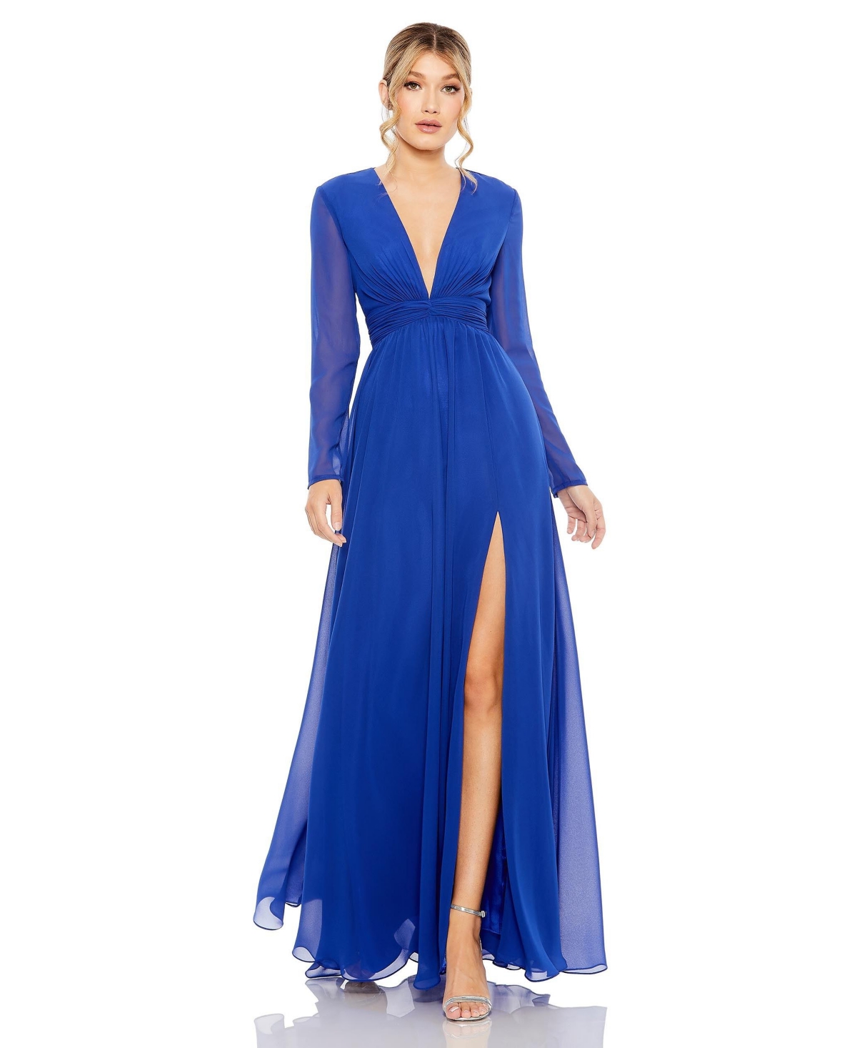 Click here for Mac Duggal Womens Ieena V-Neck Front Twist Long Sl... prices