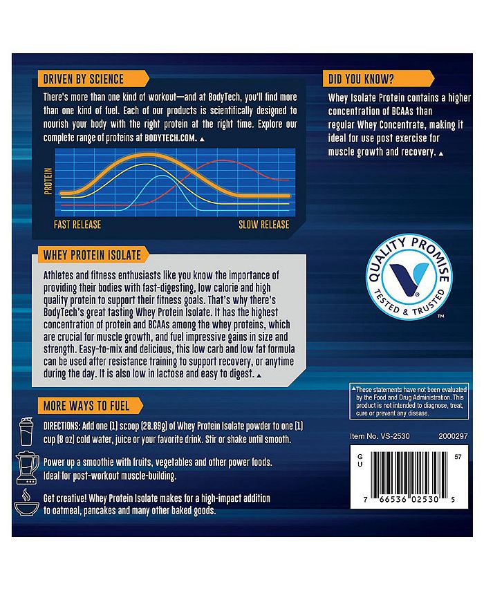 BodyTech Whey Protein Isolate Powder - French Vanilla (3 Lbs. / 47 ...