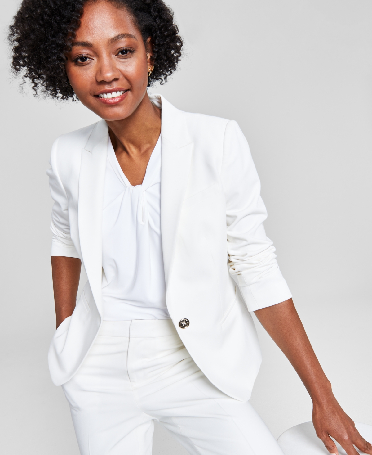 Click here for Tommy Hilfiger Womens One-Button Blazer - Ivory prices
