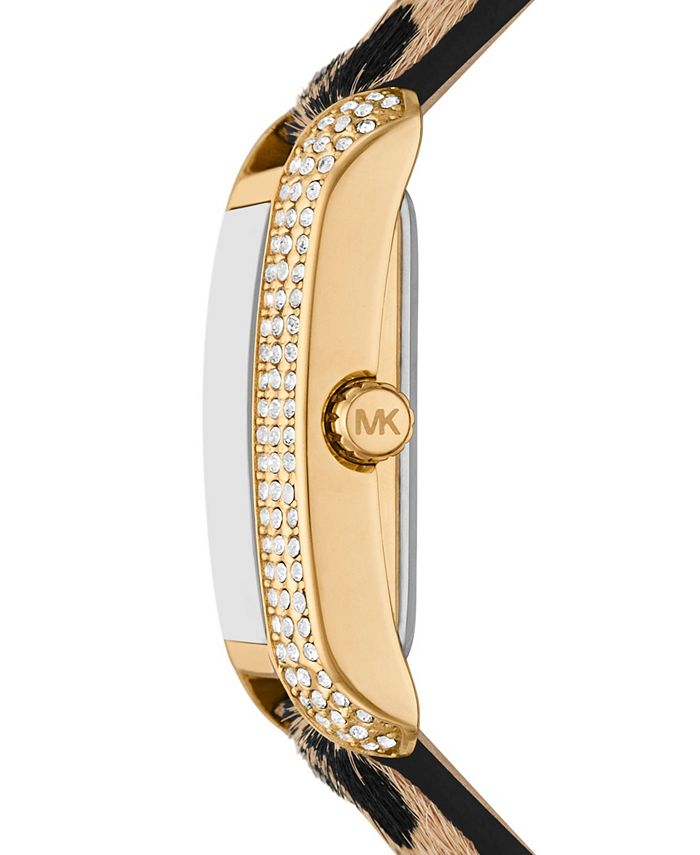 Michael Kors Women's Emery Quartz Three-Hand Leopard Print Calf Hair ...