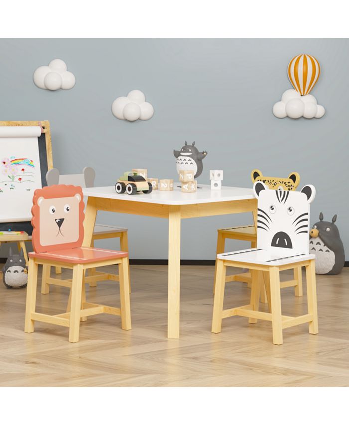 Simplie Fun 5 Piece Kiddy Table And Chair Set, Kids Wood Table With 4 ...