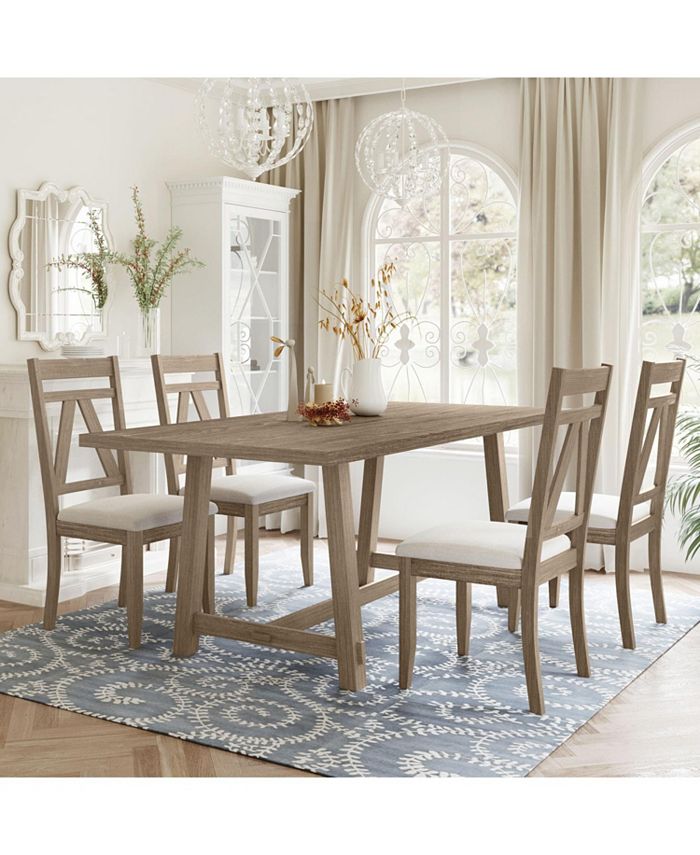 Simplie Fun Rustic 5-Piece Large Wood Dining Table Set with 70 inch ...