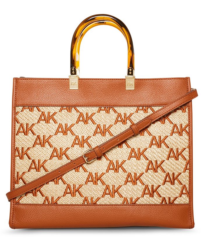 Anne Klein Large Tote in Embroidered AK Straw - Macy's