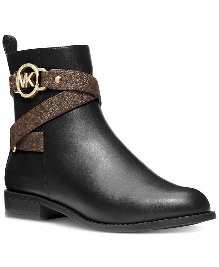 Michael Kors Women's Rory Signature Ankle Side-Zip Flat Booties, Wide ...