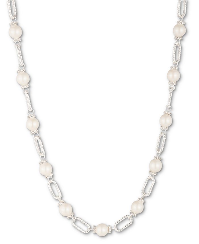 Lauren Ralph Lauren Silver-Tone Pavé & Imitation Pearl Rope Chain Link ...
