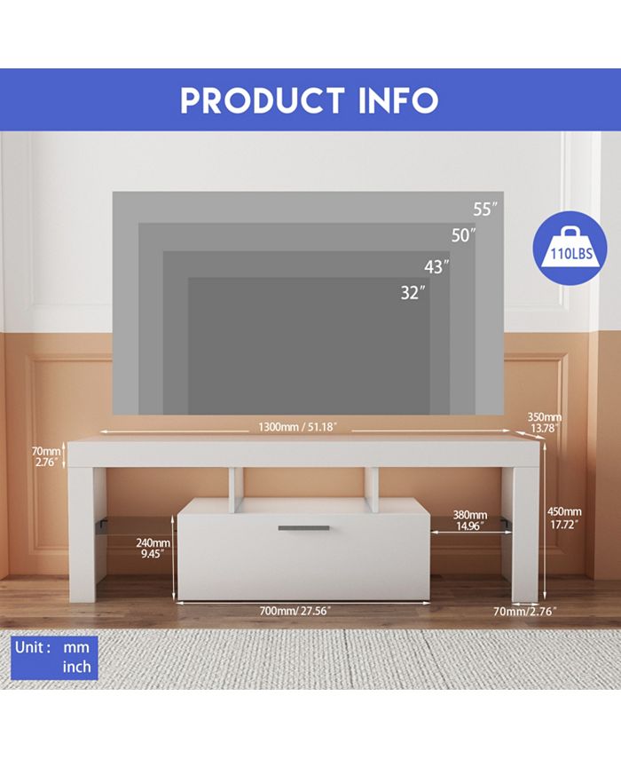 Simplie Fun Modern TV Stand With LED Lights, High Glossy Front TV ...