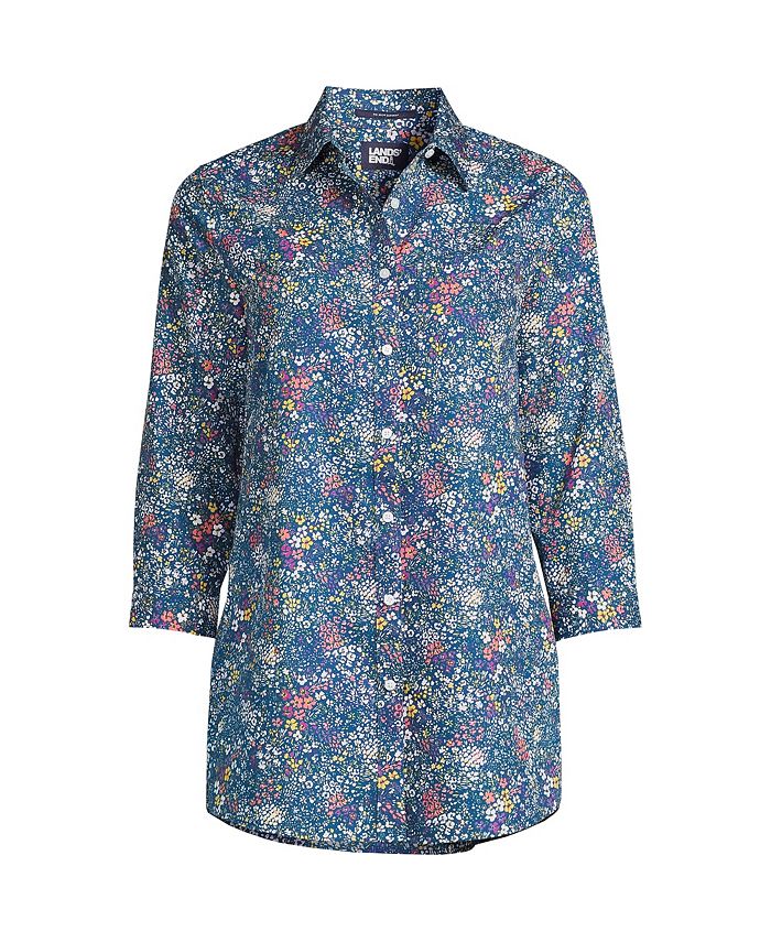 Lands' End Women's Wrinkle Free No Iron 3/4 Sleeve Tunic Top - Macy's