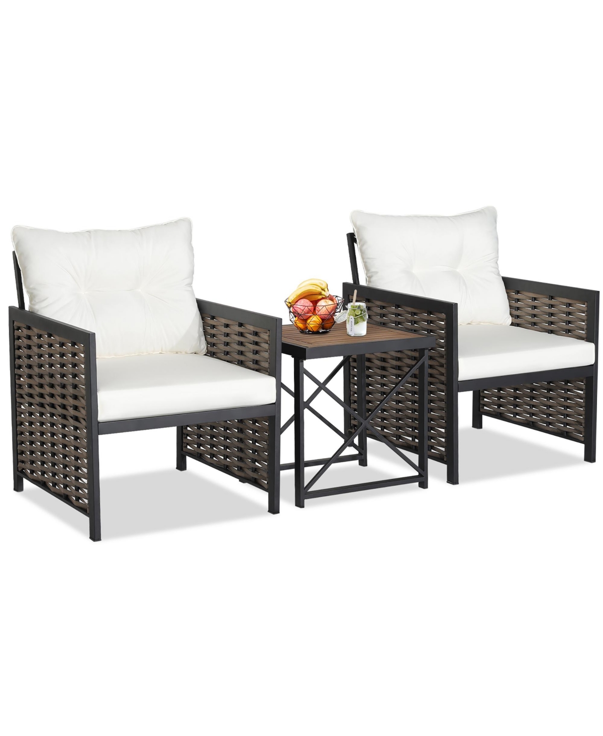 Click here for 3 Pcs Patio Rattan Furniture Set Acacia Wood Coffe... prices