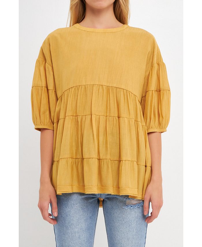Free the Roses Women's Round Neck Tiered Flowy Blouse - Macy's