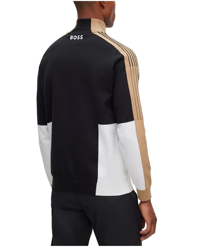 Hugo Boss Men's Colour-Blocked Zip-Neck Sweater - Macy's