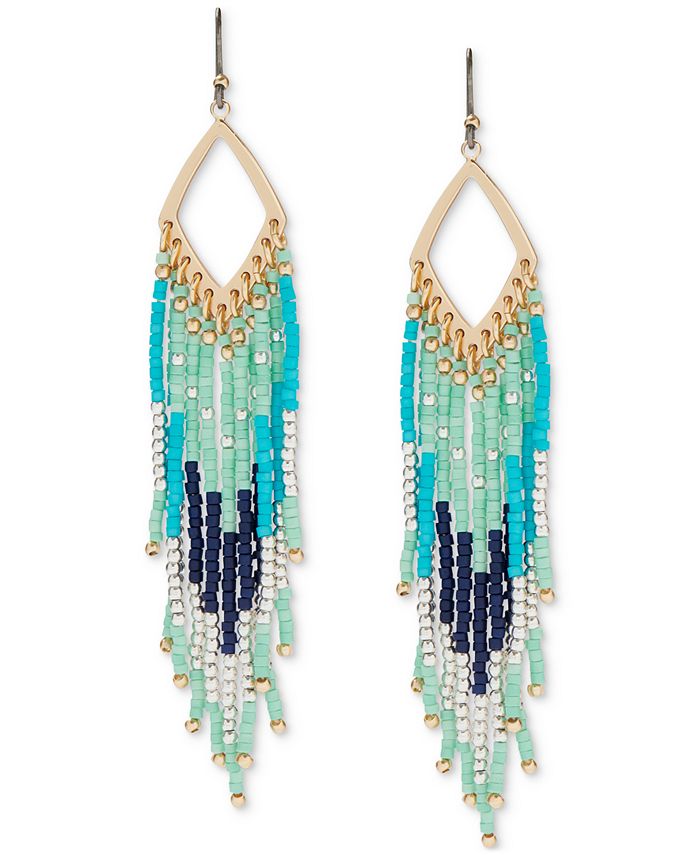 Lucky Brand Two-Tone Kite-Shape & Seed Beaded Fringe Statement Earrings ...