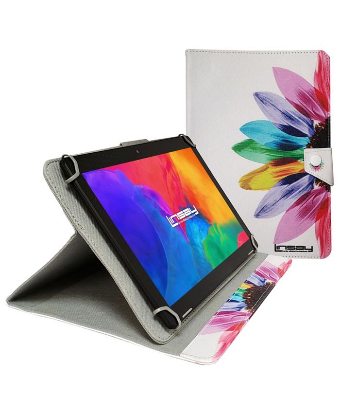 LINSAY New 10.1" Tablet 64GB with Flower Case with Super Screen IPS ...