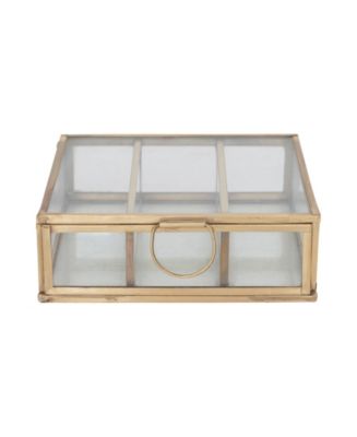 Metal and Glass Box with 3 Compartments for Storage, Clear Brass Finish ...