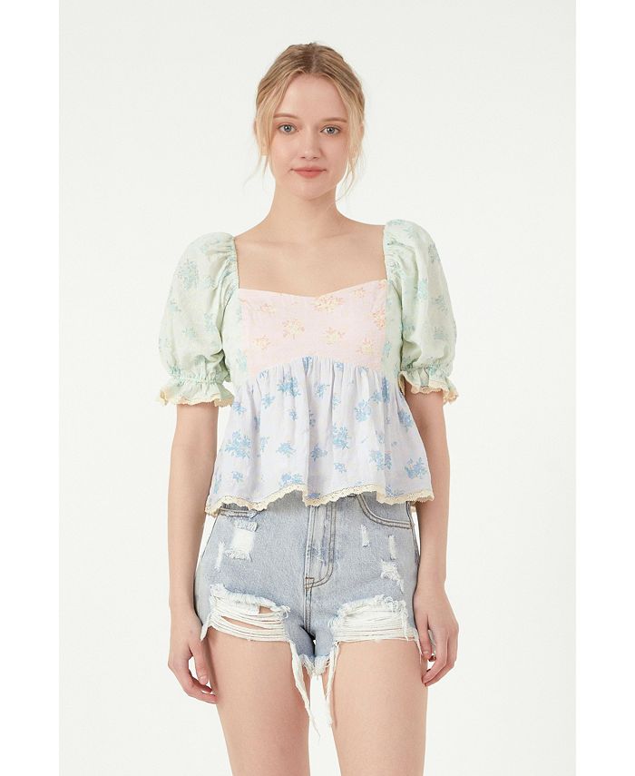 Free the Roses Women's Color Block Eyelet Top - Macy's