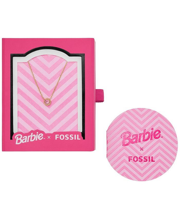 Fossil Barbie x Limited Edition Pink Crystal Pendant Necklace - Macy's