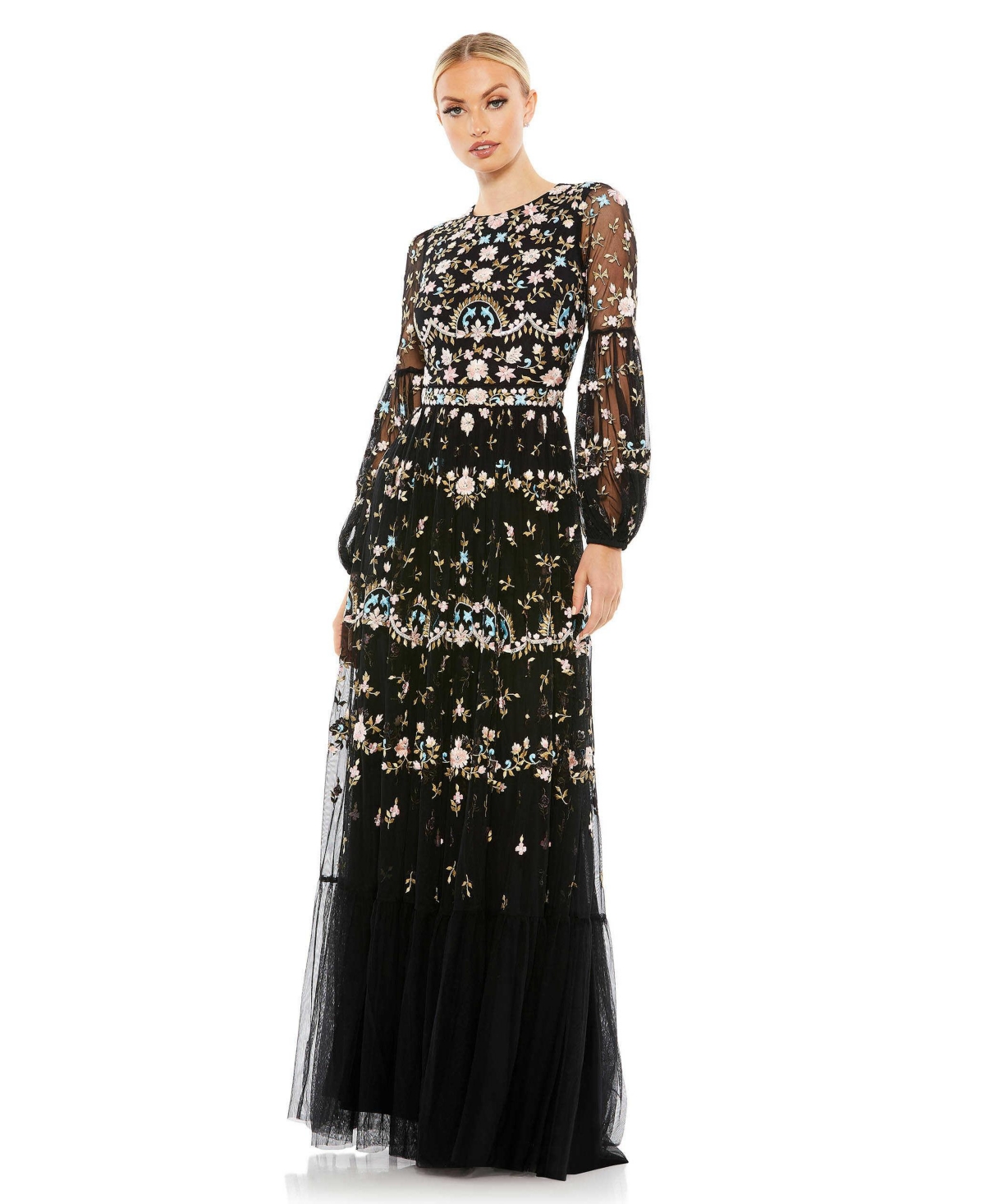 Click here for Mac Duggal Womens Embroidered High Neck Illusion S... prices