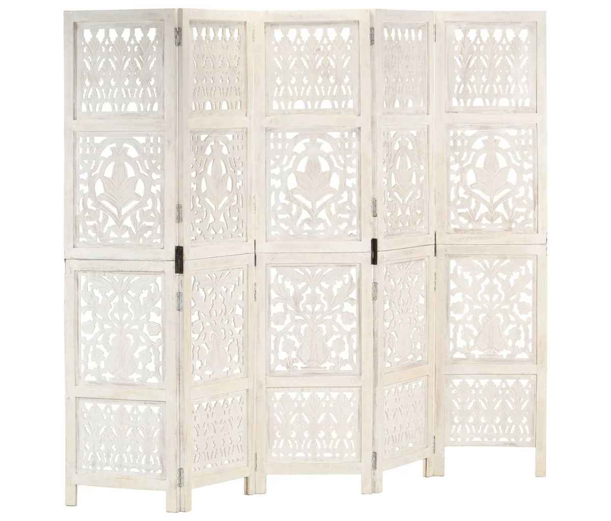 Click here for vidaXL Hand carved 5-Panel Room Divider White 78.7... prices