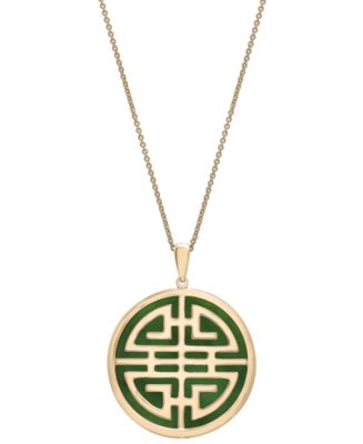 Dyed Jade Double Happiness Inlay Pendant Neckalce in 14k Gold-Plated ...