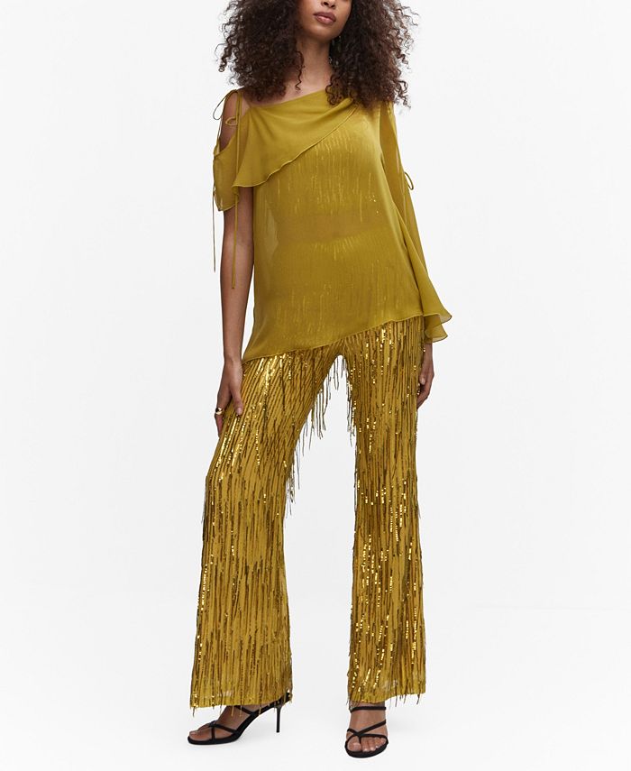 MANGO Women's Metallic Fringed Pants - Macy's