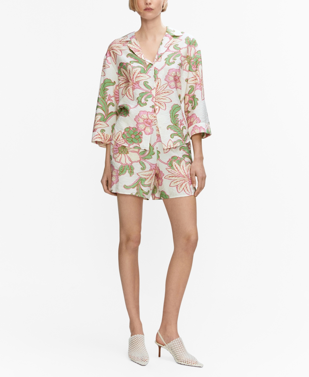 Click here for Mango Womens Textured Printed Shirt - Pale Pink prices