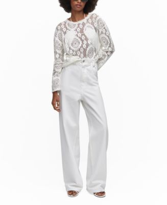 MANGO Women's Elastic Waist Wide Leg Jeans - Macy's