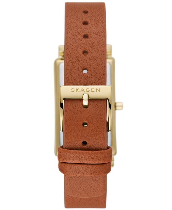 Skagen Women's Hagen Quartz Three Hand Brown Leather Watch, 22mm - Macy's