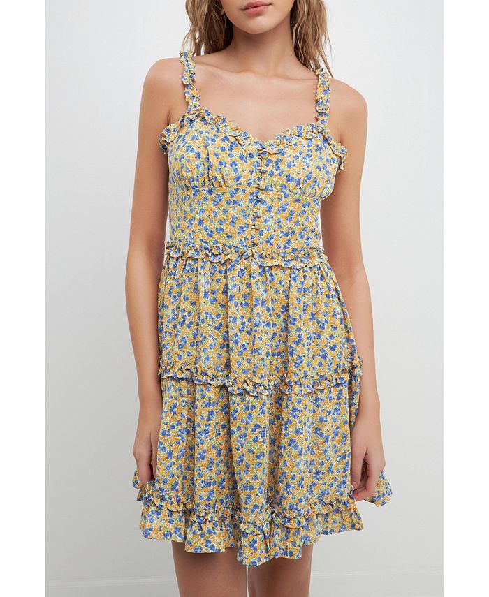 Free the Roses Women's Floral Ruffle Detail Mini Dress - Macy's