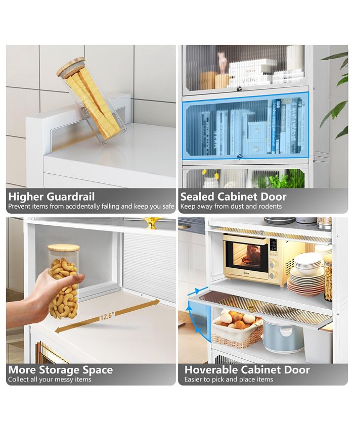 Mega Casa 4 Door Accent Cabinet, 5 Tier Kitchen Organizer Shelf, White ...