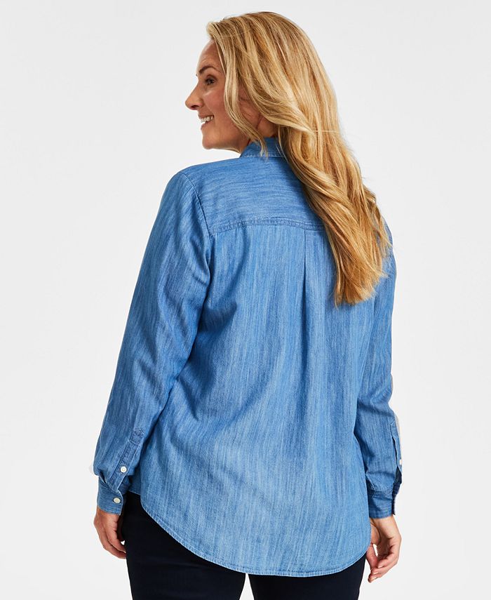 Style & Co Plus Size Perfect Chambray Shirt, Created for Macy's - Macy's