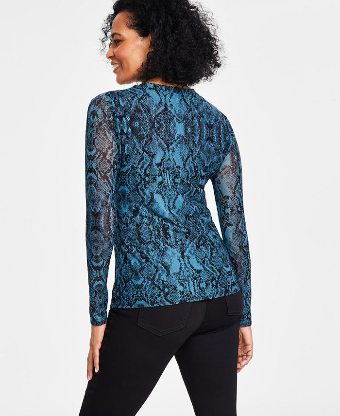 I.N.C. International Concepts Women's Printed Mesh Top, Created for ...