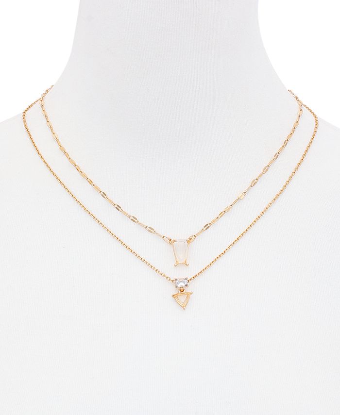 GUESS Gold-Tone Mixed Crystal Layered Pendant Necklace, 18" + 2 ...