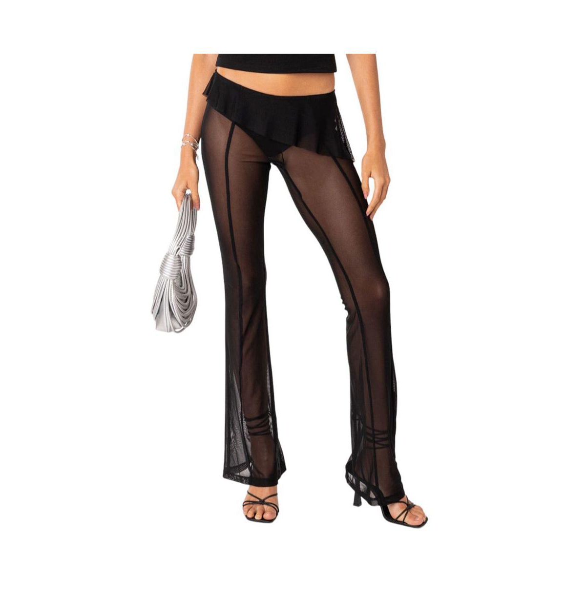 Click here for Edikted Womens Carsen Ruffle Sheer Mesh Pants - Bl... prices