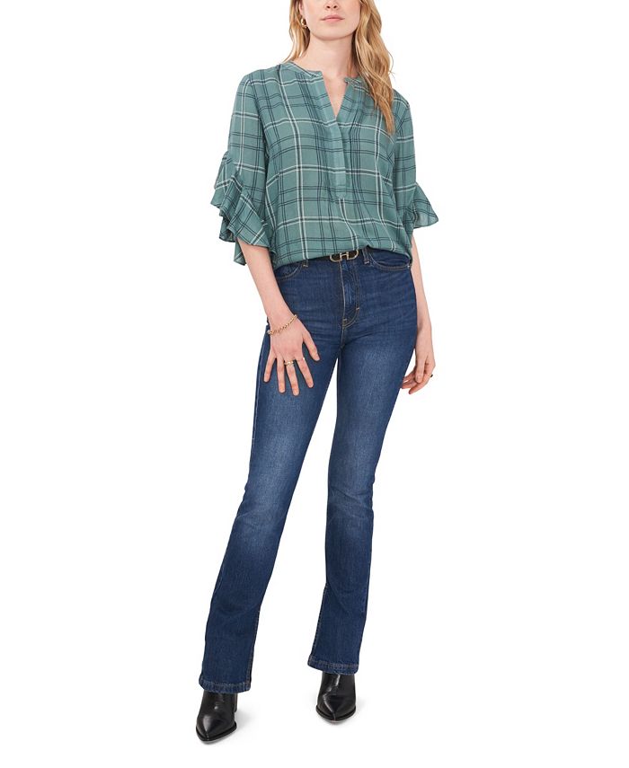 Vince Camuto Plaid Ruffle-Sleeve Top - Macy's