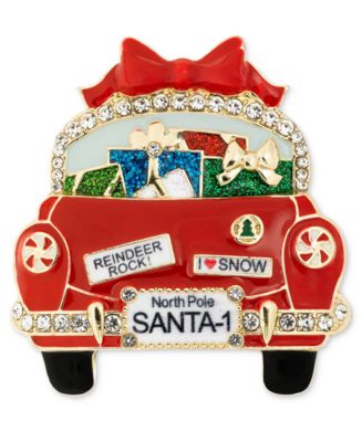 Holiday Lane Gold-Tone Crystal & Glitter Gift Car Pin, Created for Macy ...