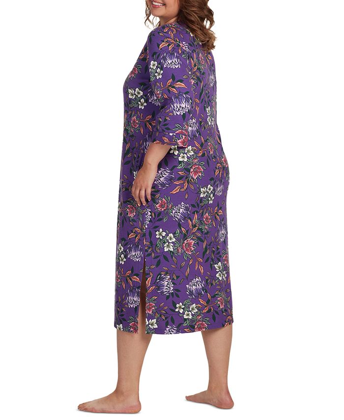 Miss Elaine Plus Size Floral Long-Sleeve Zip-Front Robe - Macy's
