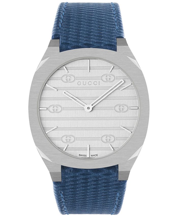 Gucci Women's Swiss 25H Blue Leather Strap Watch 34mm - Macy's