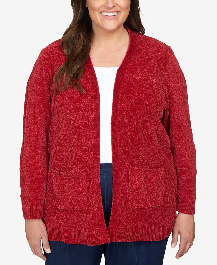 Alfred Dunner Plus Size Classics Chenille Long Open Cardigan Sweater ...