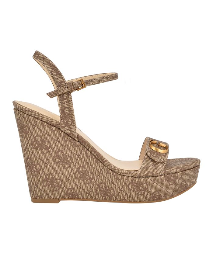 GUESS Women's Himifa Wrapped Platform Two Piece Ornamented Wedges - Macy's