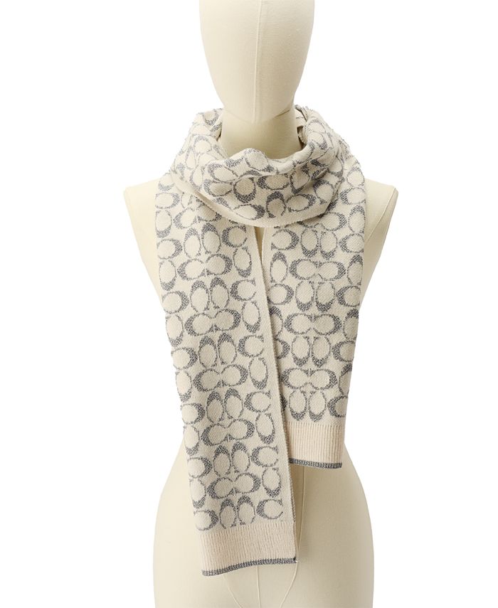 COACH Women's Metallic Logo Ribbed-Knit Scarf - Macy's