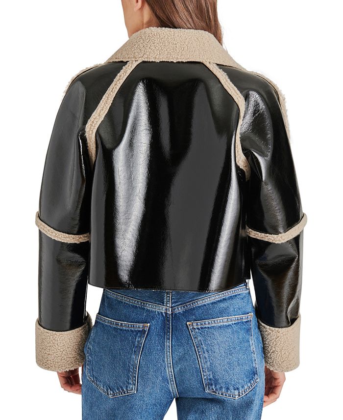 Steve Madden Women's Salma Bonded Faux-Leather Sherpa-Trim Jacket - Macy's