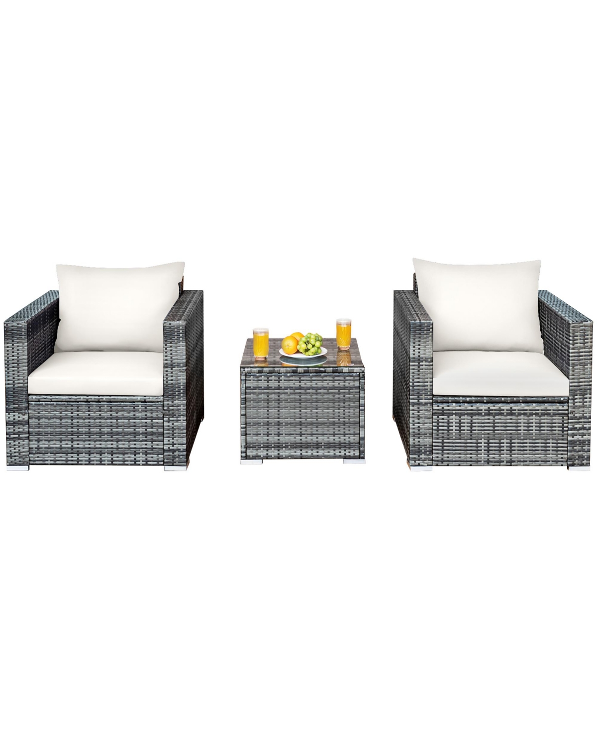 Click here for 3 Pc Patio Rattan Furniture Bistro Set Cushioned S... prices